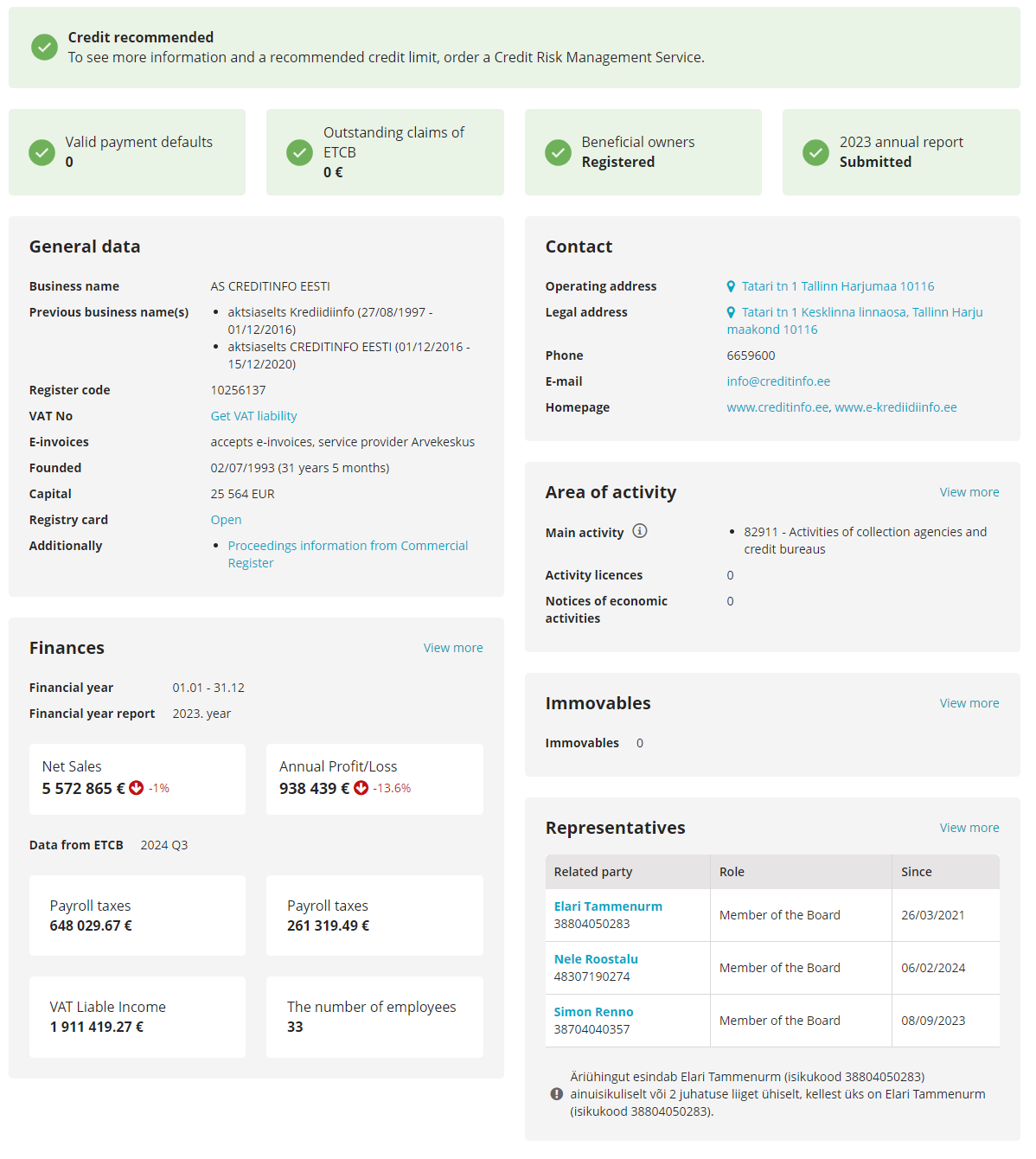 e-Krediidiinfo Proff XL design update - Creditinfo Eesti